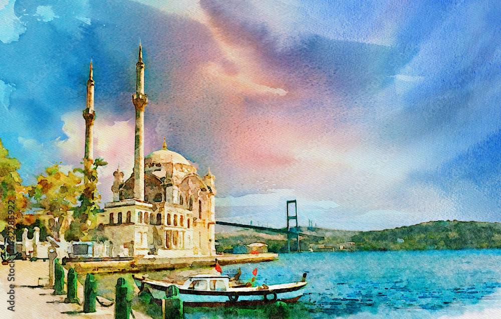 Amazing view of landscape in the morning sunrise at Ortakoy Mosque and ...
