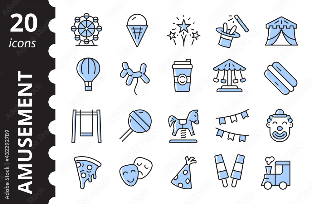 Amusement icons. Linear simple signs entertainment. Collection vector ...