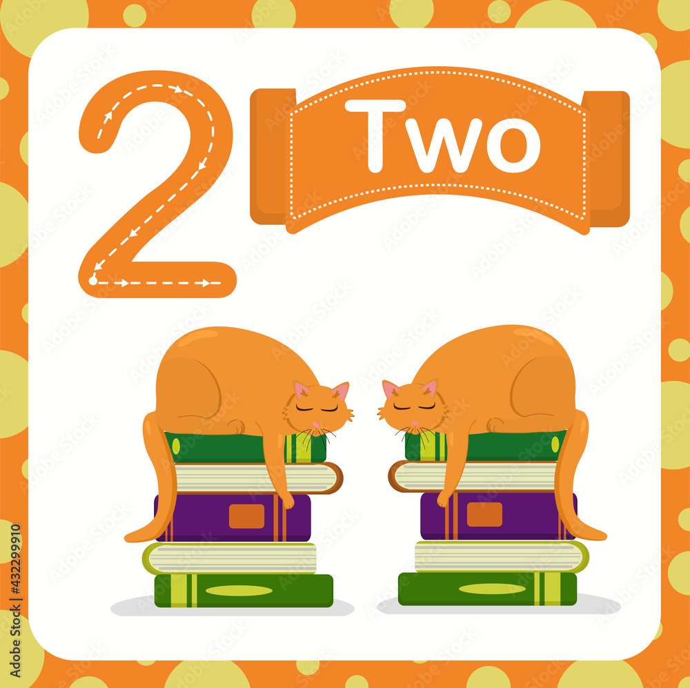 vector illustration of a children's card with number two. The worksheet ...