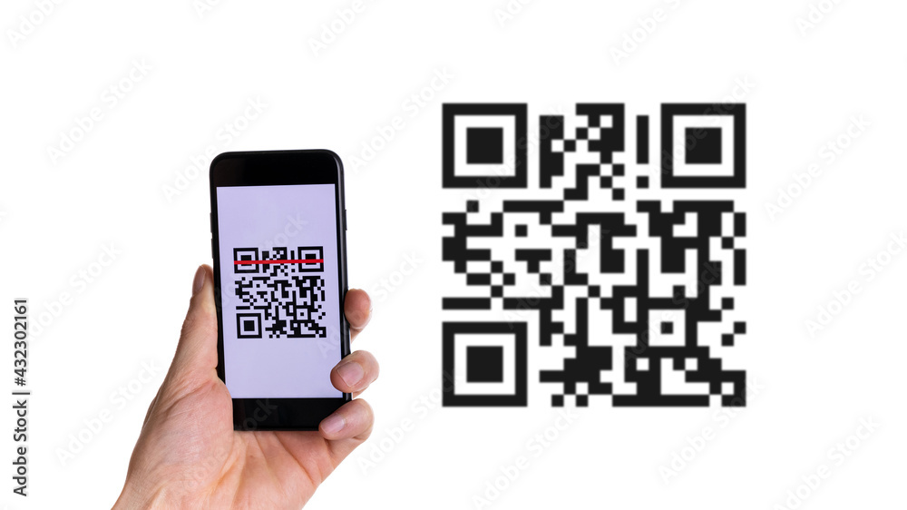 Pay qr code. Hand holding mobile smartphone screen for payment, online ...