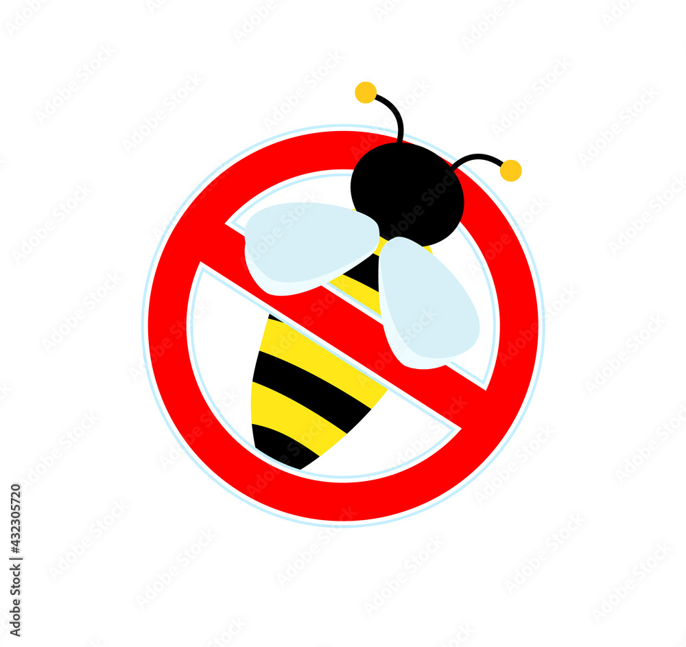 Stop sign, watch out for bees or wasp. Red sign no honey. Stock Vector ...