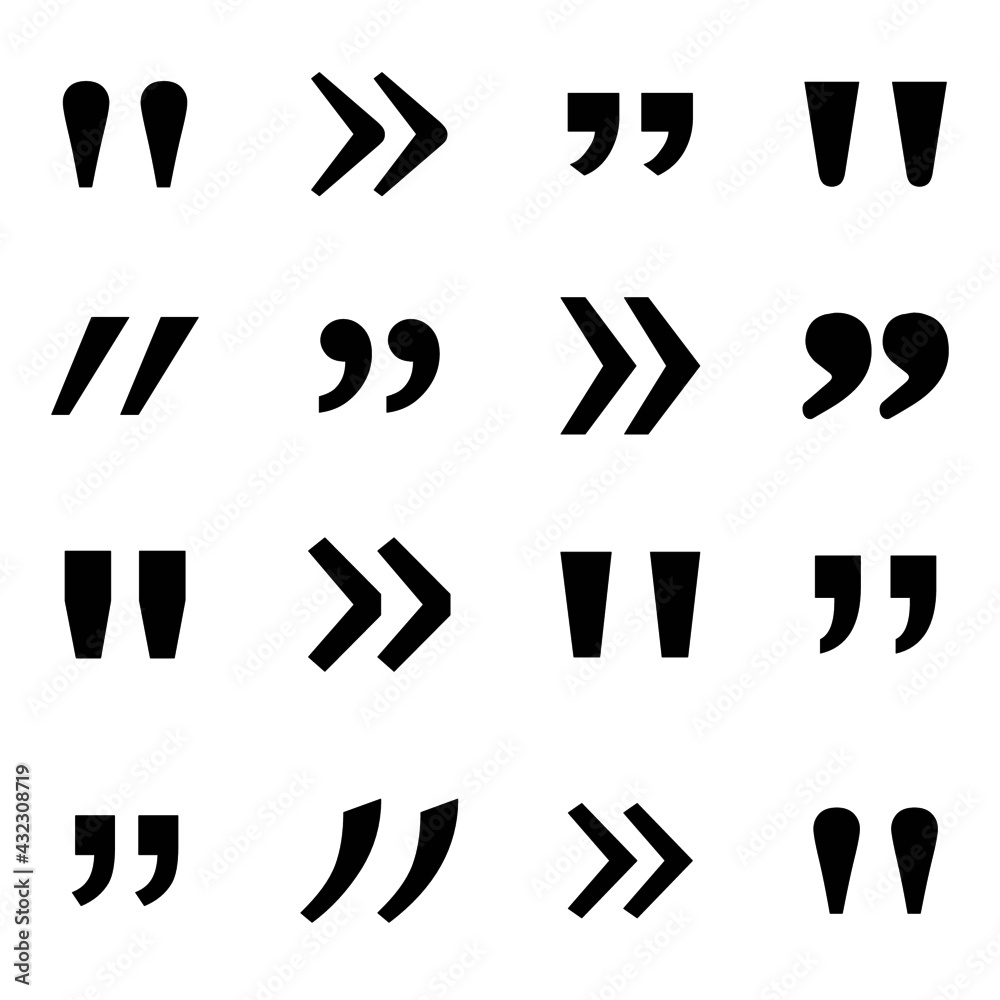 Vector illustration set of 16 different quotation marks isolated on ...