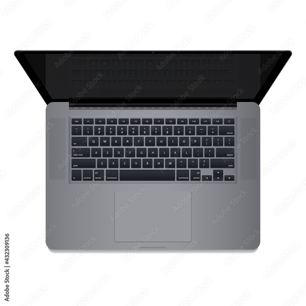 Realistic Space Gray Laptop Computer, Top down view, Keyboard ...