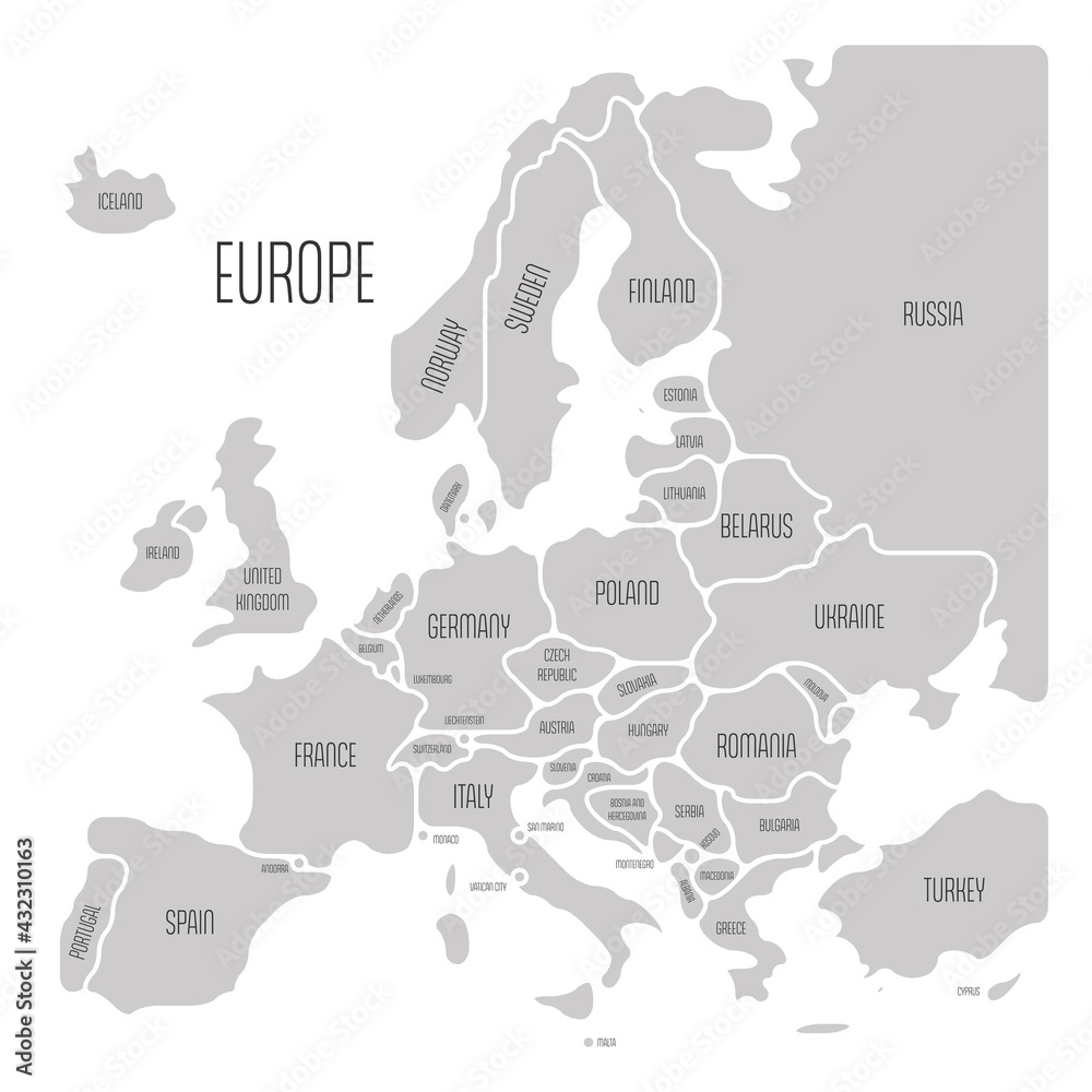 Simplified smooth map of Europe Stock Vector | Adobe Stock