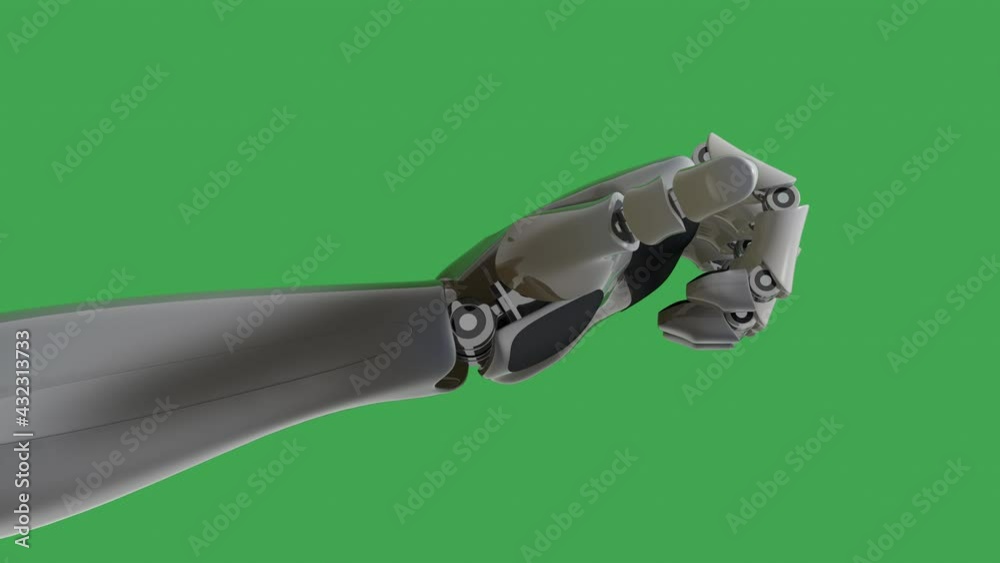 Robotic hand giving thumb up on green screen. Concept of AI and machine ...