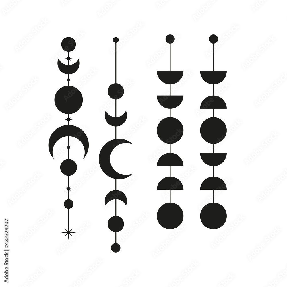 Moon phases vector, Celestial designs with moon phase, boho vector ...
