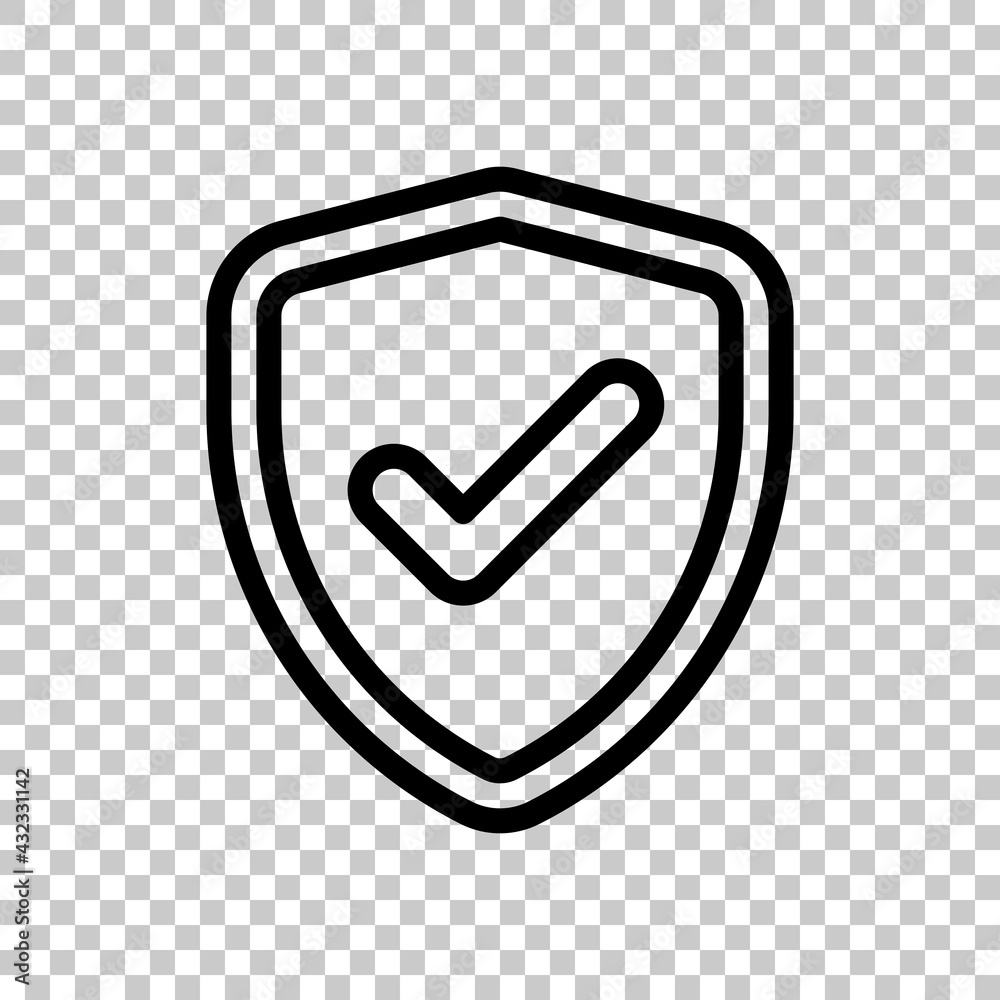Shield with check mark, logo of protection, simple icon. Black editable ...