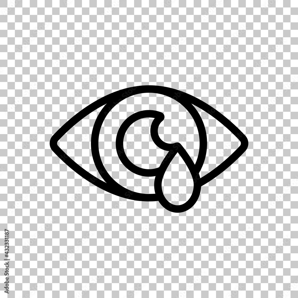 Sore eyes, painful redness, tears from pain, medicine icon. Black ...