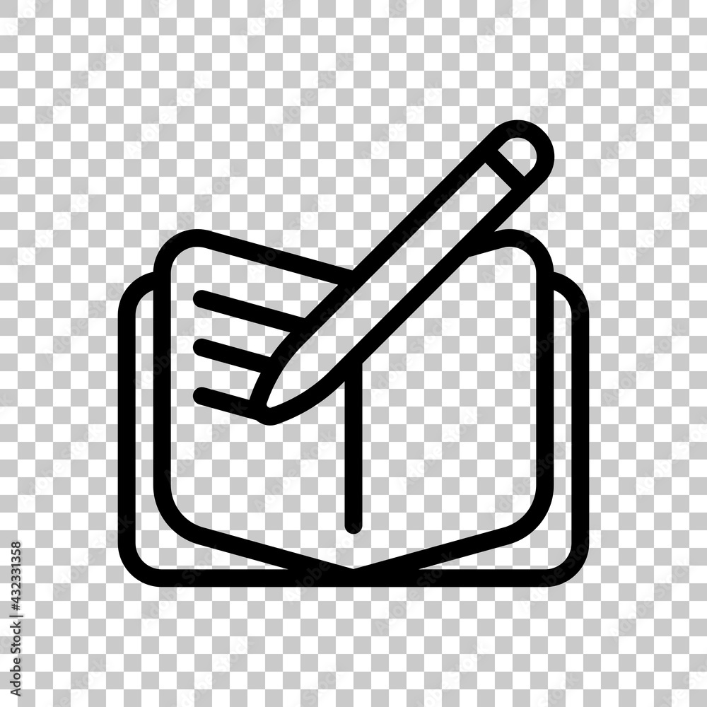 Pen and paper, literature book, published story. Black editable linear ...