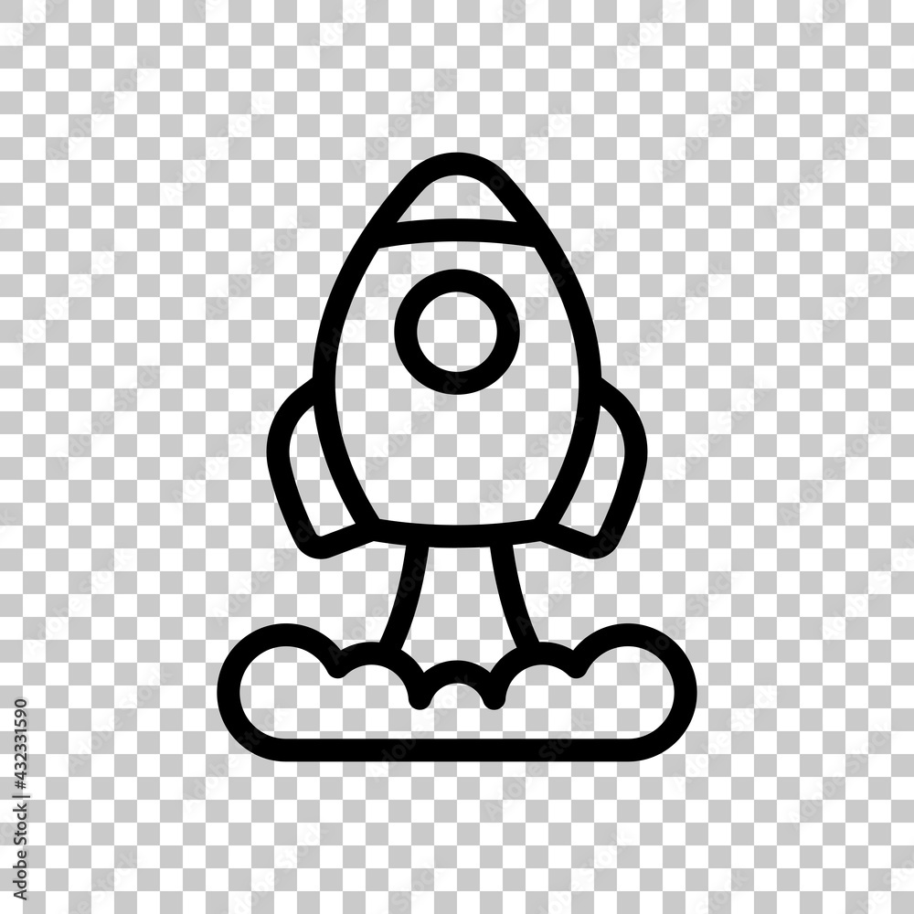 Simple rocket icon, space ship. Black editable linear symbol on ...
