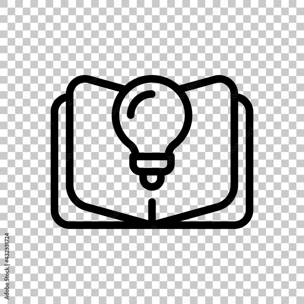 Knowledge icon, book and bulb, innovative idea. Black editable linear ...