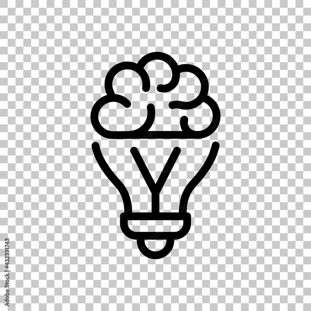 Knowledge icon, brain and bulb, innovative idea. Black editable linear ...