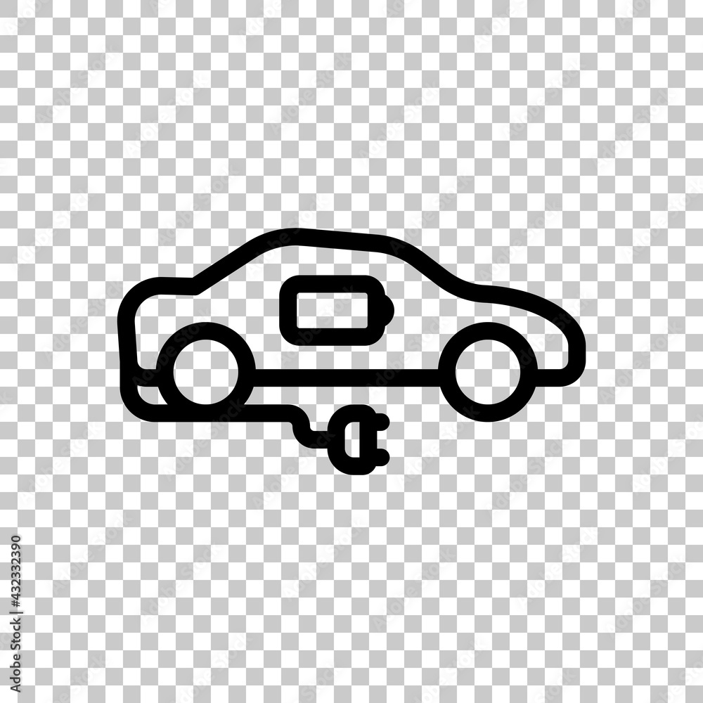 Modern electric car, green energy, simple icon. Black editable linear ...