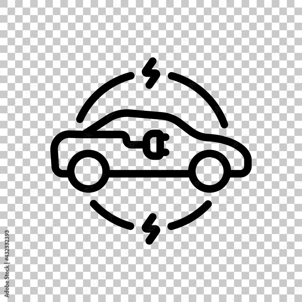 Modern electric car, green energy, simple icon. Black editable linear ...