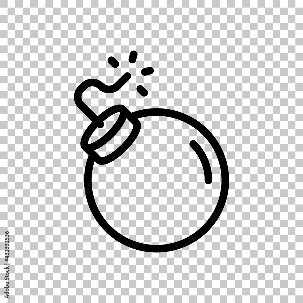 Bomb with fuse, simple icon. Black editable linear symbol on ...