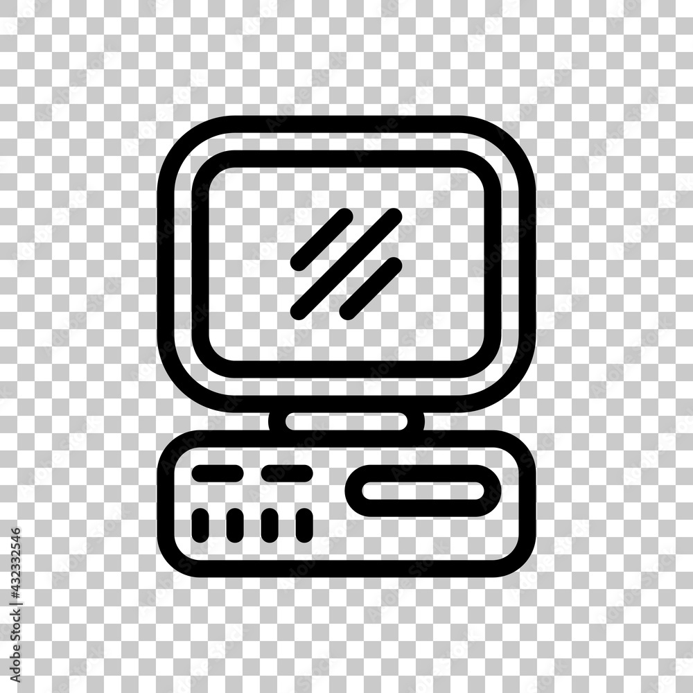 Old computer, vintage technology, retro pc, simple icon. Black editable ...