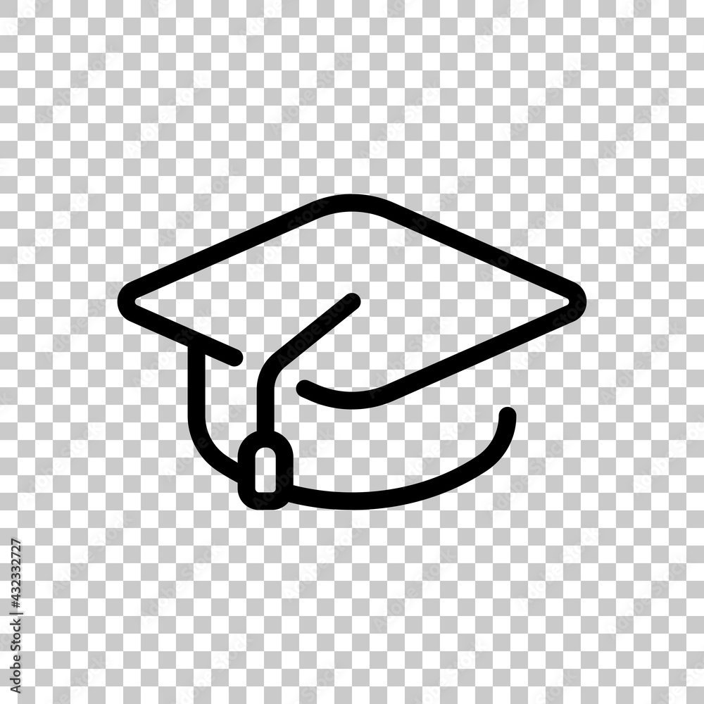 Graduation cap, simple icon. Black editable linear symbol on ...