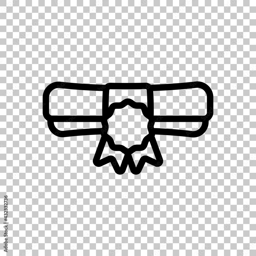 Diploma scroll, graduation certificate, simple icon. Black editable ...