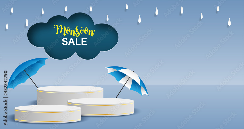 Rainy season theme product display podium. Design with clouds and ...
