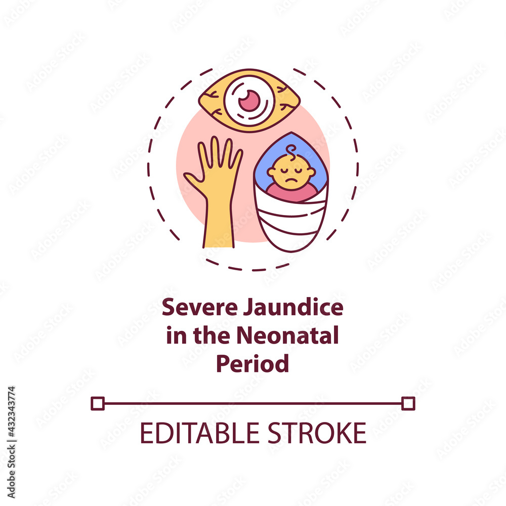 Severe jaundice in neonatal period concept icon. Congenital hearing ...