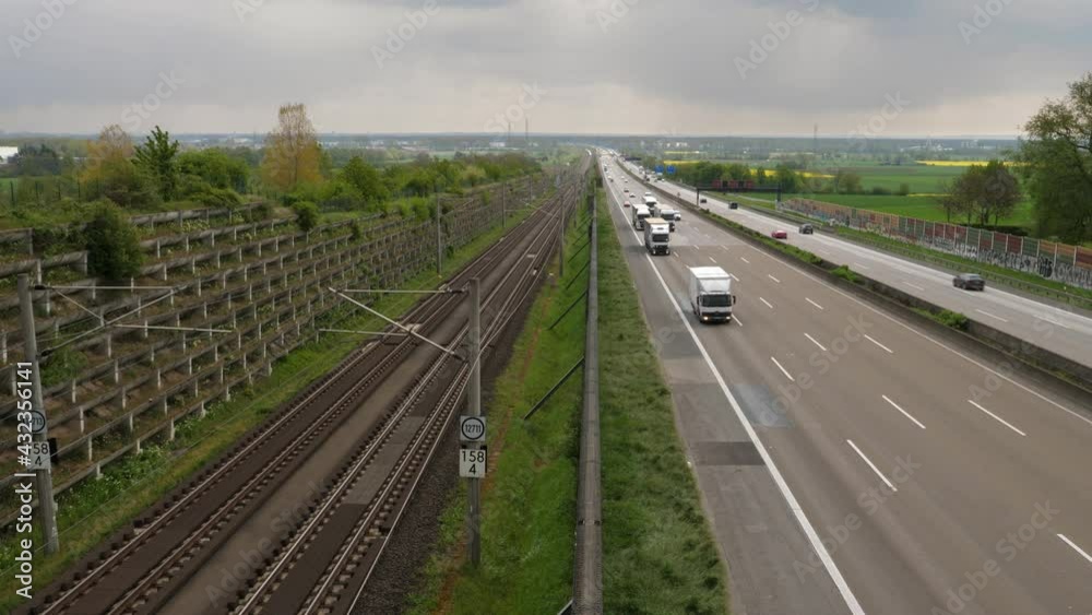 Weilbach, Germany - May 07, 2021: German highway A3 and ICE highspeed ...