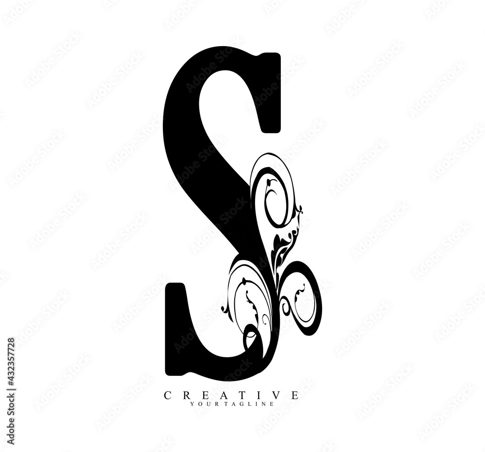 Fancy initial letter S embellished with a batik pattern and creates a ...