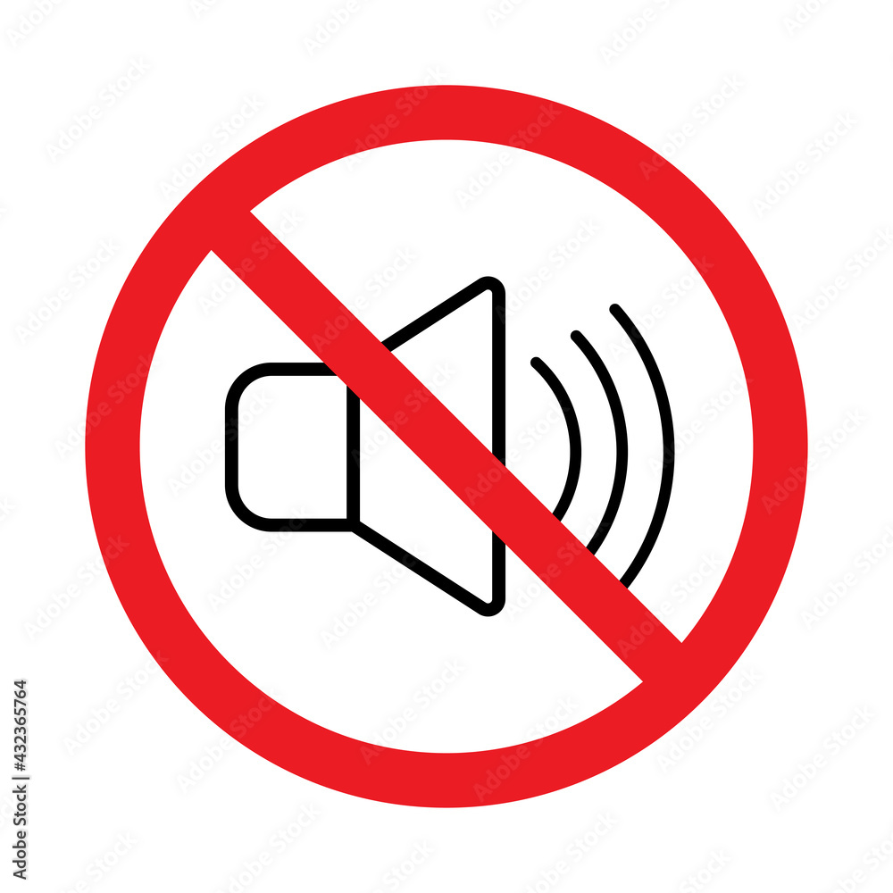 No speaker, No sound icon sign, Volume off, Prohibition symbol sticker ...