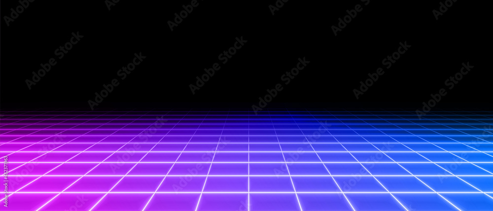 retro neon perspective grid floor background Stock Vector | Adobe Stock
