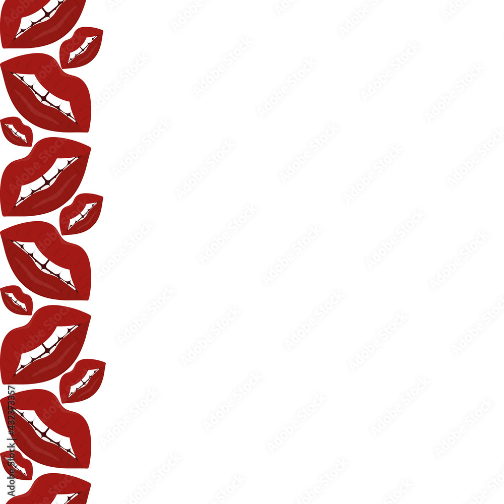 Lips. Kisses. Seductive mouth. Seamless vertical border. Repeating ...