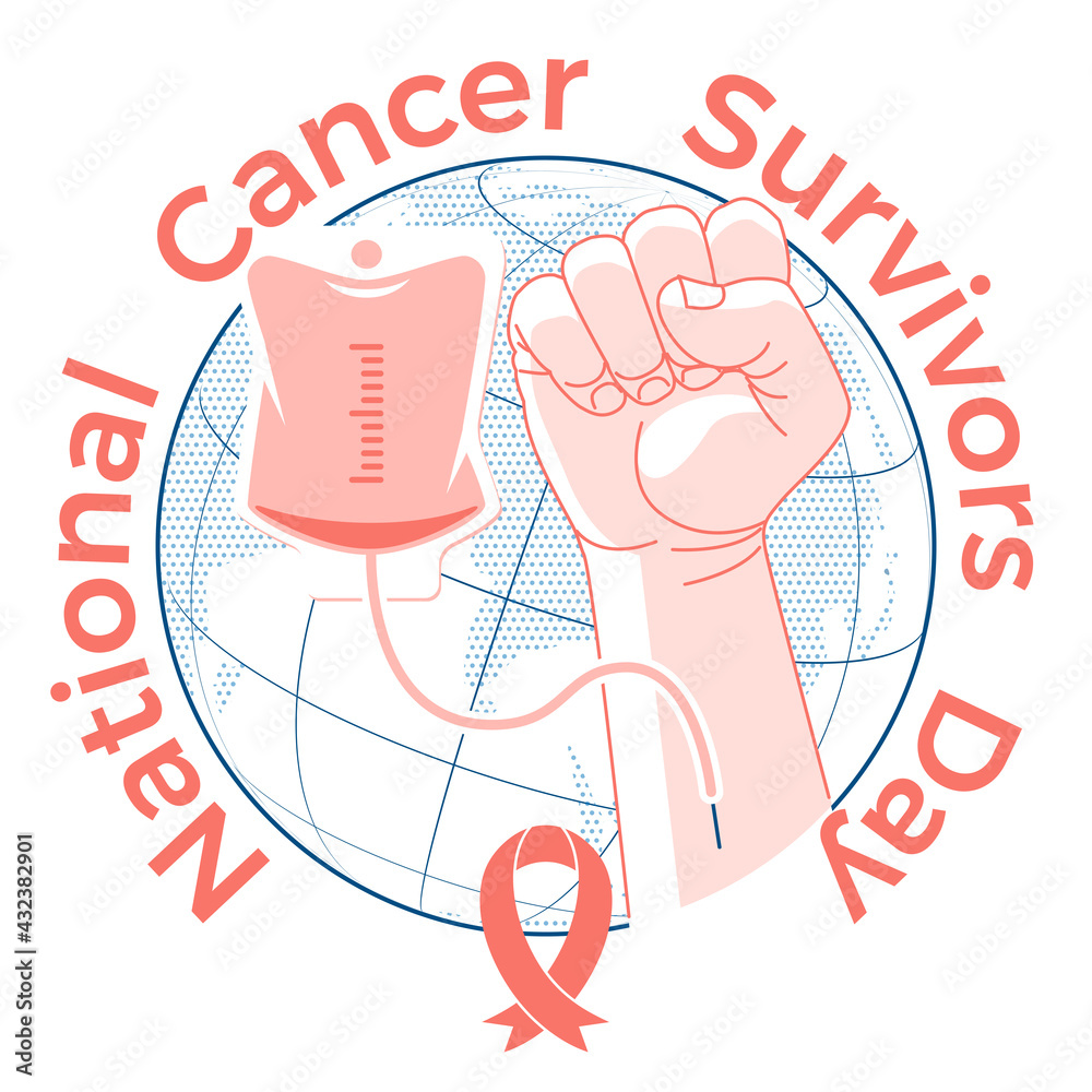 National cancer survivors day. NCSD. Raised hand with dropper. Support ...