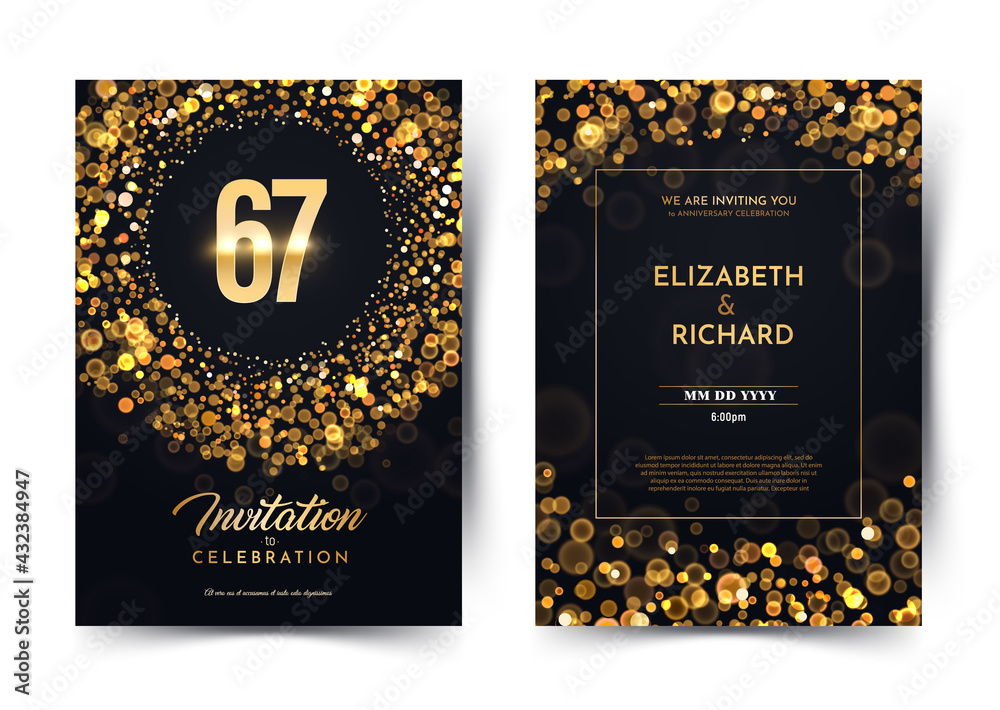 67th years birthday vector black paper luxury invitation double card ...