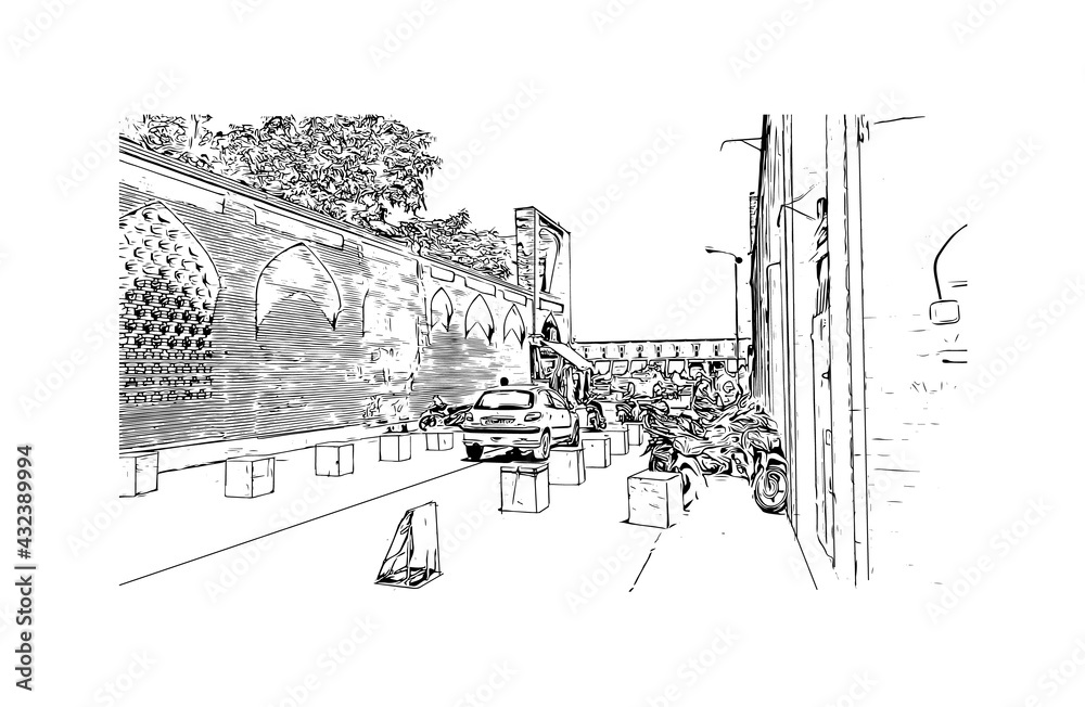 Building view with landmark of Isfahan is a city in central Iran. Hand ...