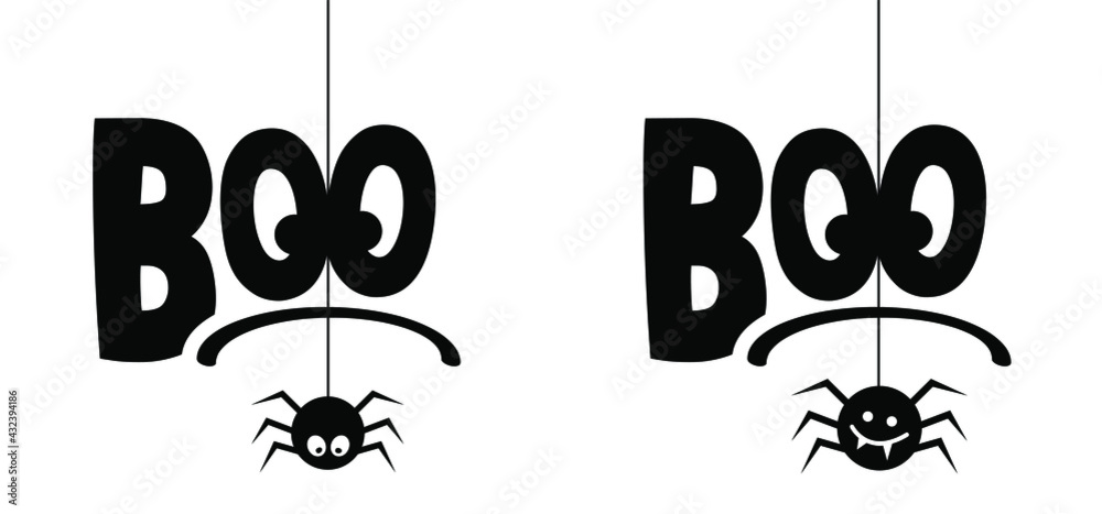 Slogan boo with spider face. Happy halloween party on 31 october fest ...