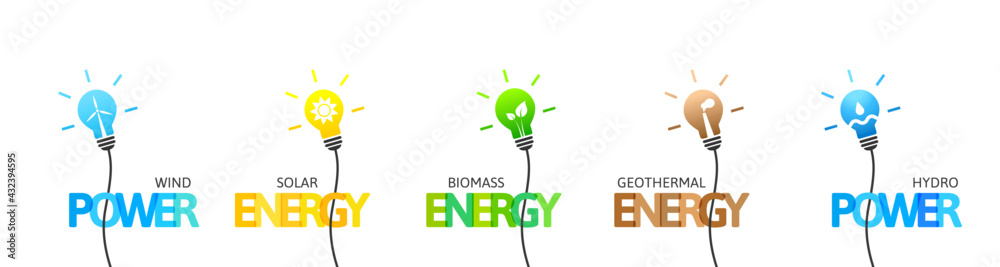 Vecteur Stock Renewable, alternative and clean energy. Solar, wind ...