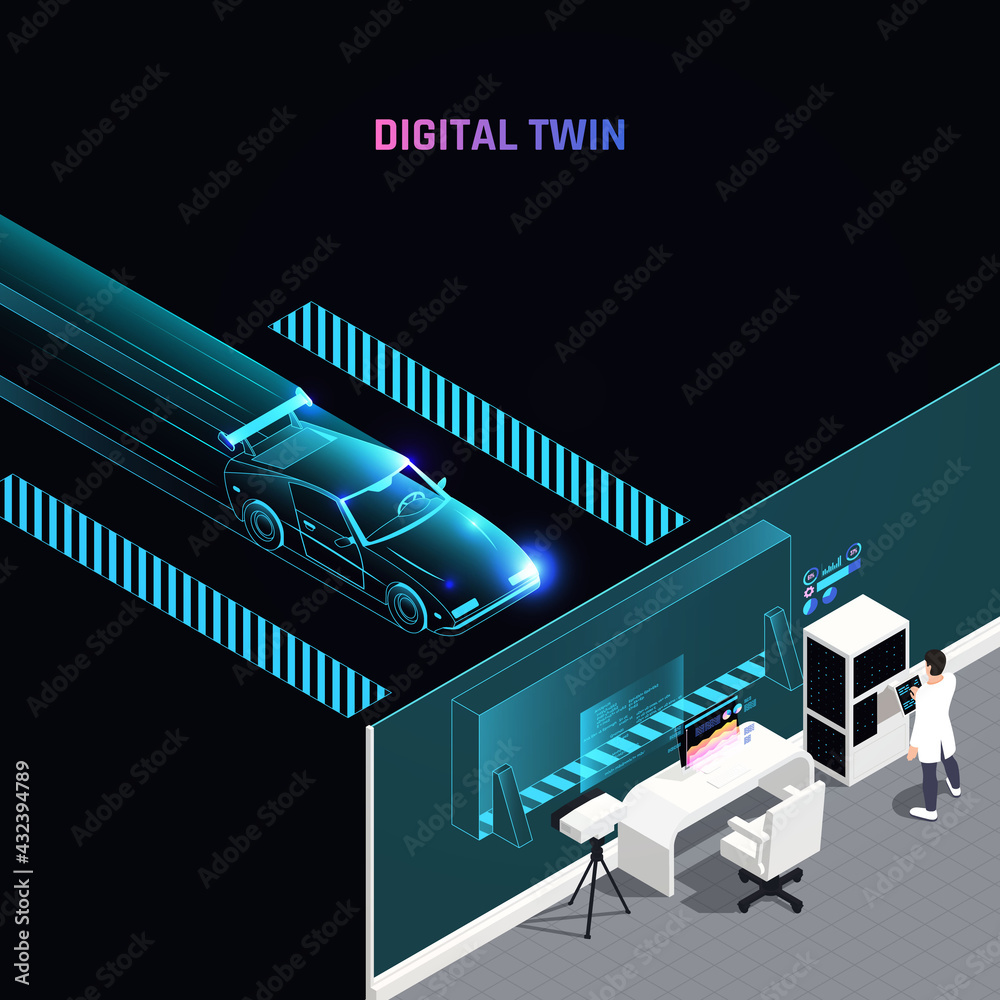 Digital Twin Technology Isometric Composition Stock Vector | Adobe Stock