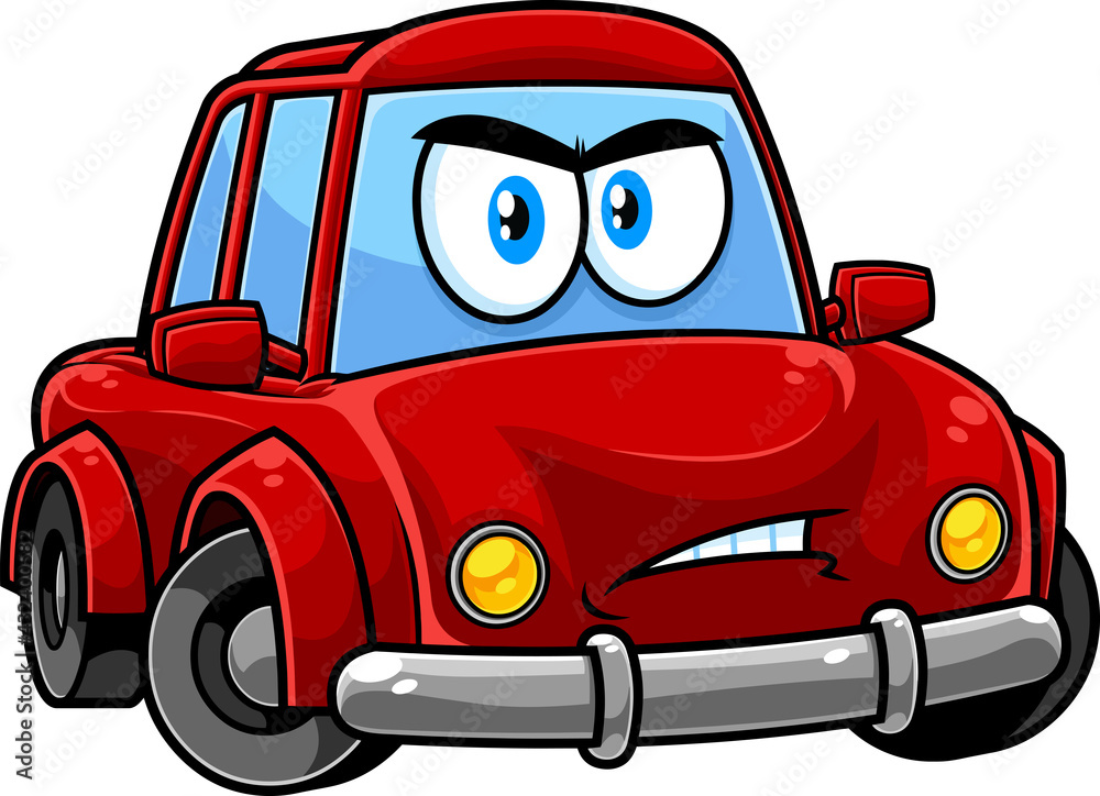 Angry Car Cartoon Character. Vector Hand Drawn Illustration Isolated On ...