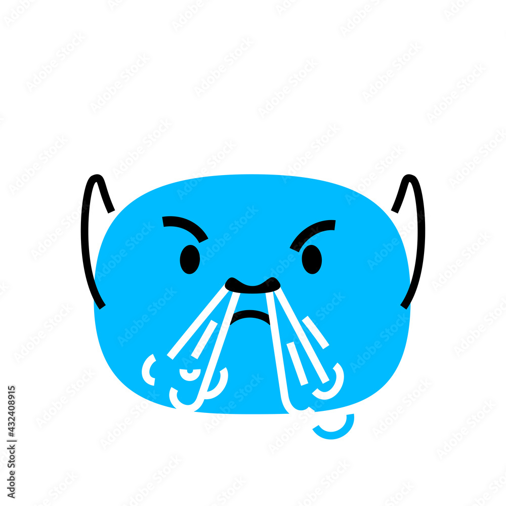 Abstract blue angry face with steam from nose. Character icon design ...