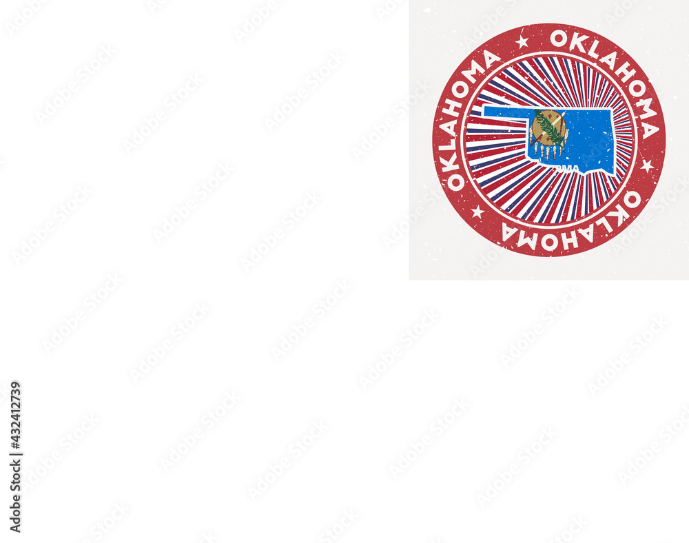 Oklahoma round stamp. Logo of us state with state flag. Vintage badge ...