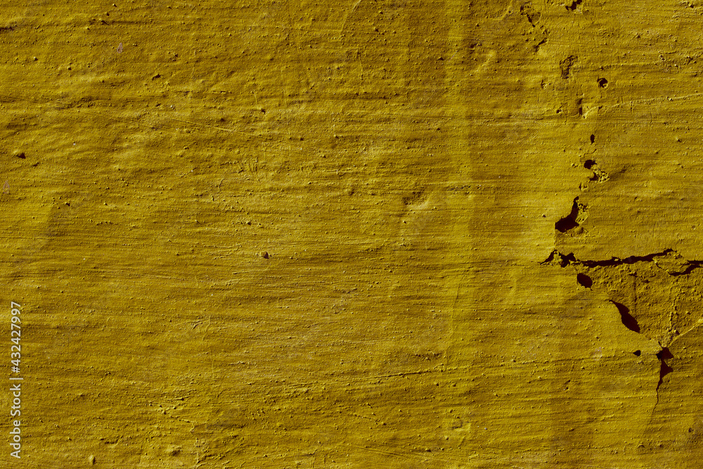 Texture of the lemon yellow stucco wall with scratches, cracks, dust ...