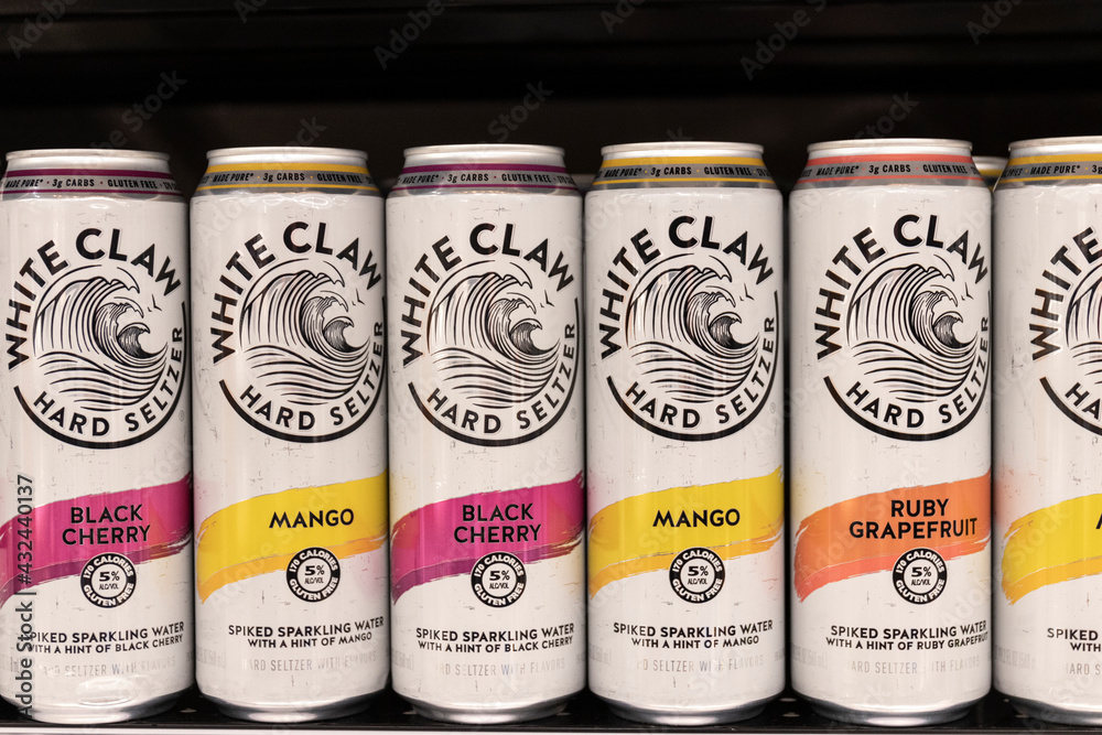 White Claw Hard Seltzer display. In 2019, White Claw accounted for over ...