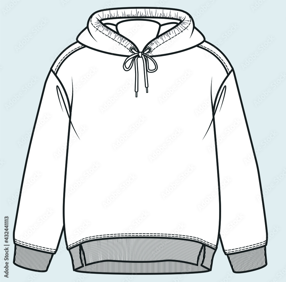 Hoodie flat sketch for kids. Hooded sweatshirt technical drawing ...