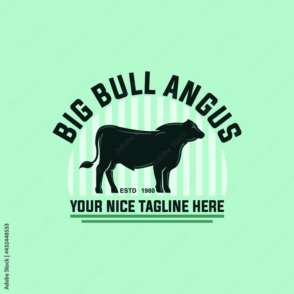 GREEN AND BIG ANGUS BULL LOGO, silhouette of nice angus bull walking ...