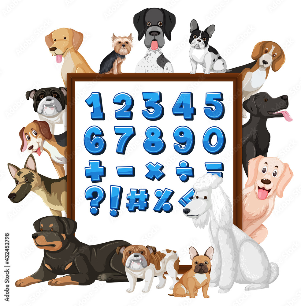 Number 1-10 and math symbols on a board with many different types of ...