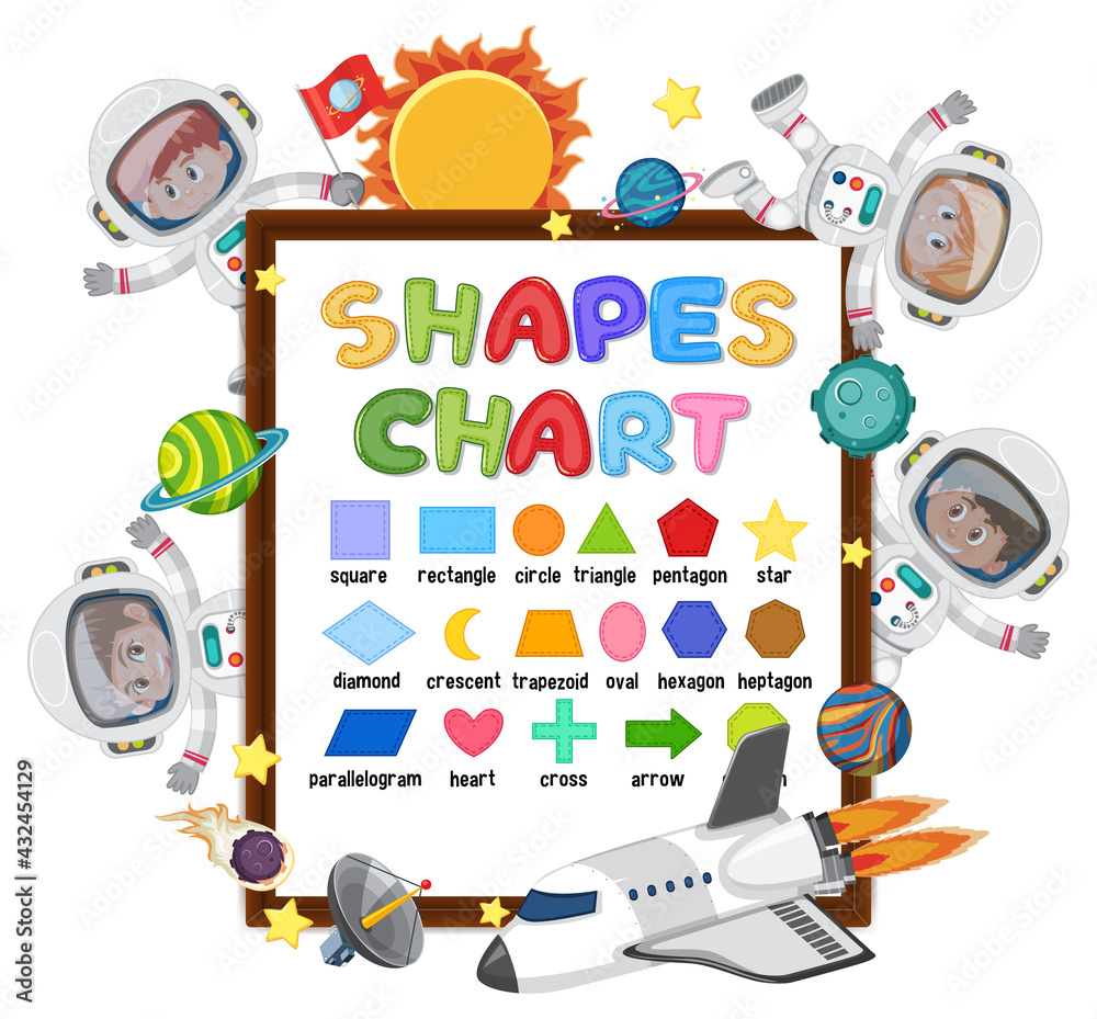 Shapes chart board with many kids in astronaut costumes Stock Vector ...