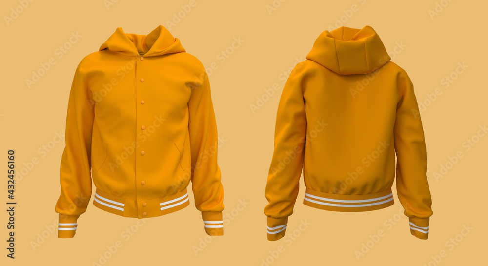Hooded jacket mockup in front, side and back views. 3d illustration, 3d ...