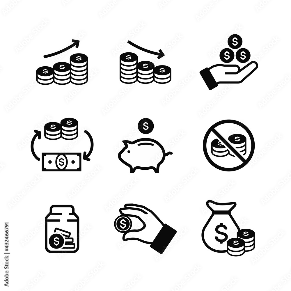 Simple set of coins related vector icons. Contains such icons as ...