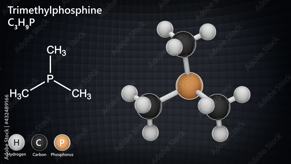 Trimethylphosphine (trimethylphosphane). Formula P(CH3)3 or C3H9P ...