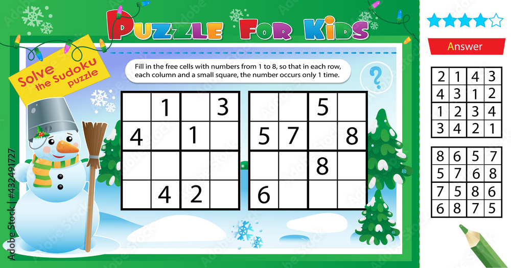 Solve the winter sudoku puzzle together with the snowman. Logic puzzle ...