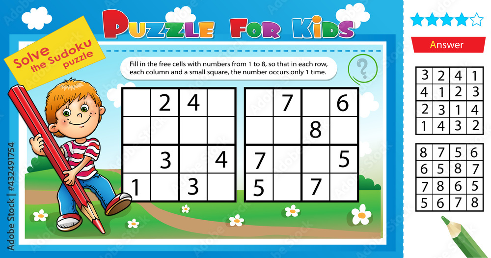 Solve the sudoku puzzle. Logic puzzle for kids. Education game for ...