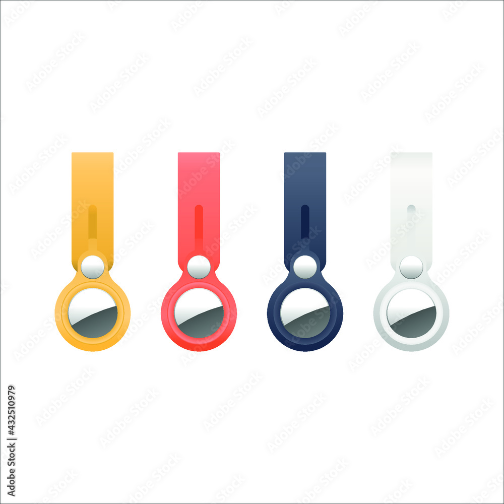 Set of Apple airtag's, vector illustration of a yellow, orange, blue ...